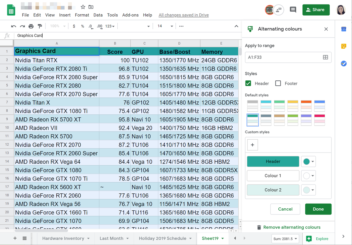 How to Shade Every Other Row in Excel / Google Sheets | Tom's Hardware