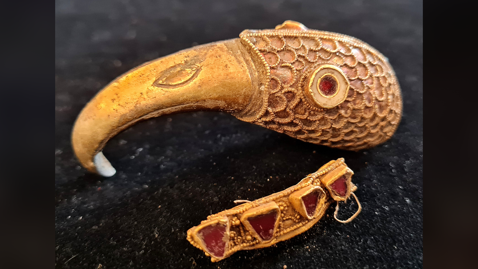 Metal detectorists unearth dazzling Anglo-Saxon gold-and-garnet raven head and ring: 'It's ...