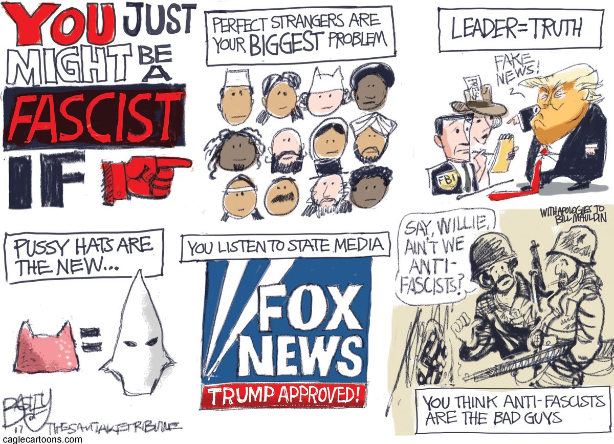 Political cartoon U.S. Trump fascist test Fox News Antifa | The Week