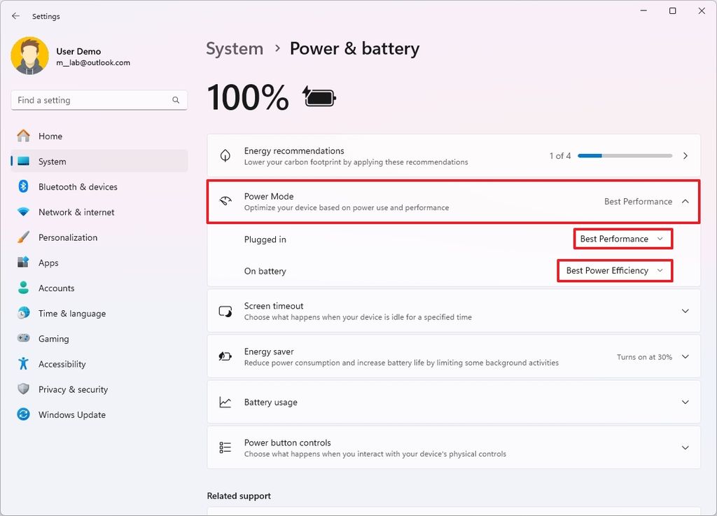 How to change power modes for performance or battery on Windows 11 ...