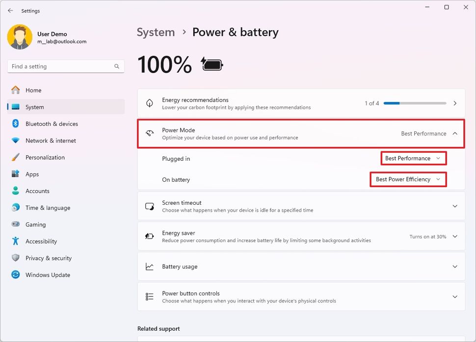 How to change power modes for performance or battery on Windows 11 ...