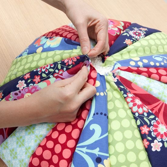 Make a patchwork footstool | Make a colourful patchwork pouffe | Crafts ...