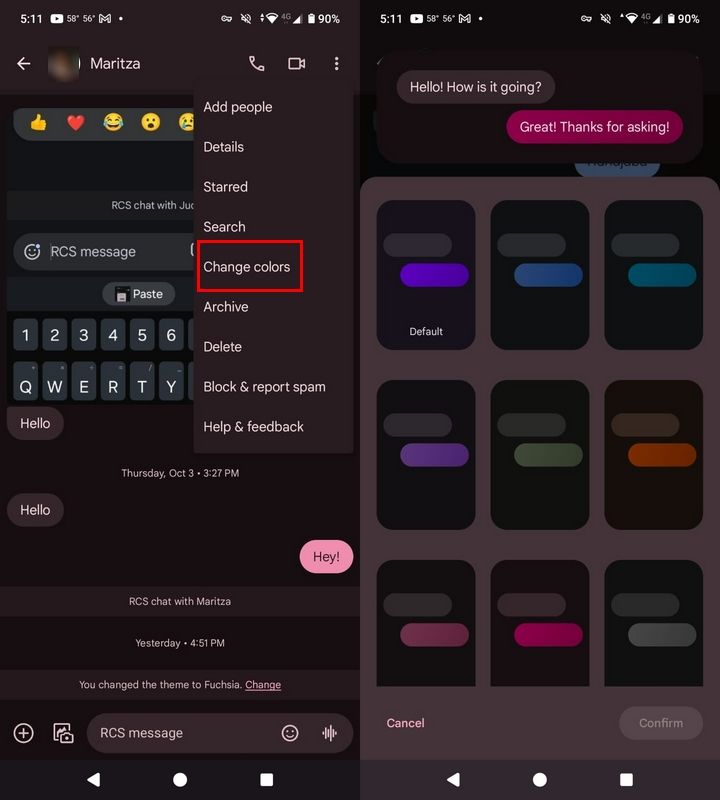 How to change the color of text bubbles on Google Messages | Android ...