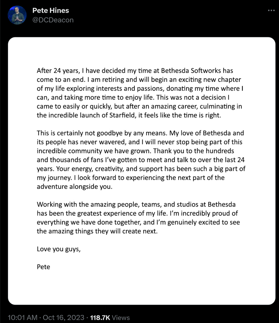 Pete Hines, Bethesda's number-one PR guy for nearly 25 years, is ...