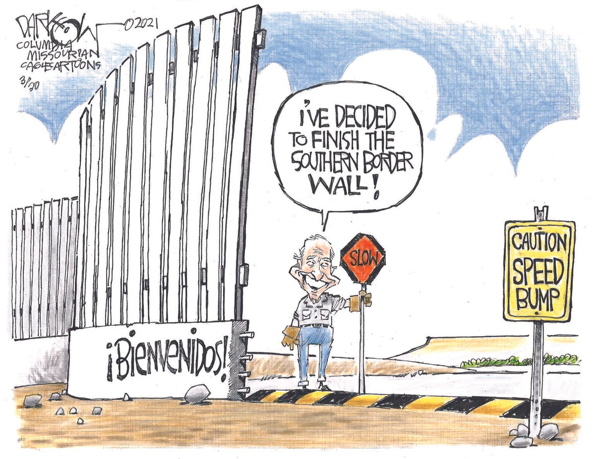 Political Cartoon U.S. biden border wall welcome migrants | The Week