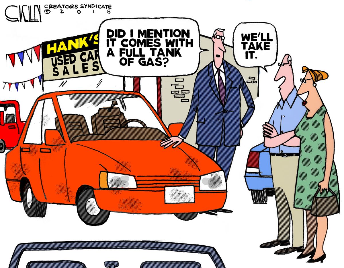 Editorial cartoon U.S. used car sale gas | The Week