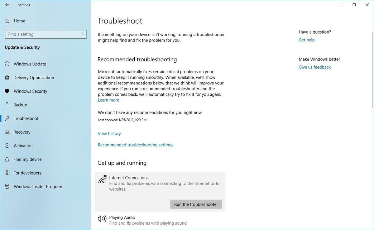 How to use Recommended Troubleshooting on Windows 10 May 2019 Update ...