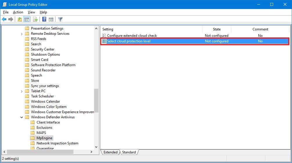 How to change Windows Defender Antivirus cloud-protection level on ...