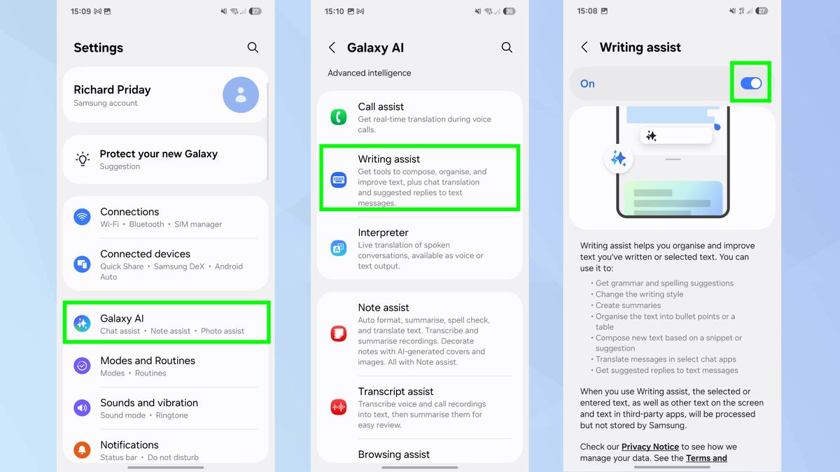 How to use writing assist on Samsung Galaxy 25 | Tom's Guide