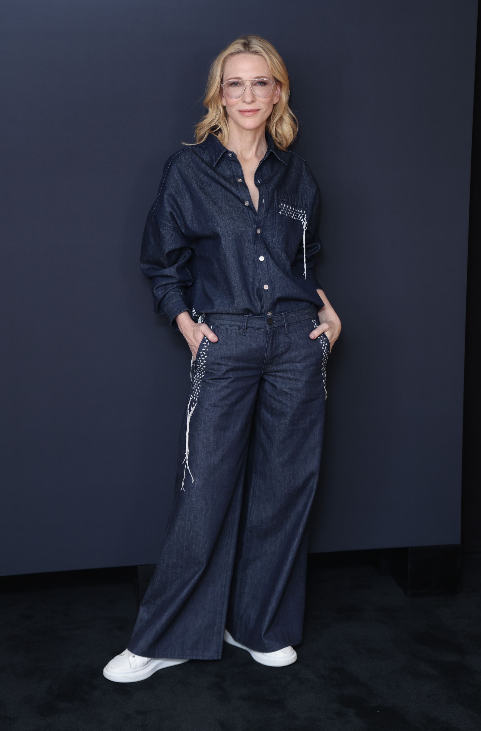 Cate Blanchett shows us how double denim can be dressy with a striking ...