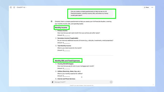 How to build a budget using ChatGPT | Tom's Guide