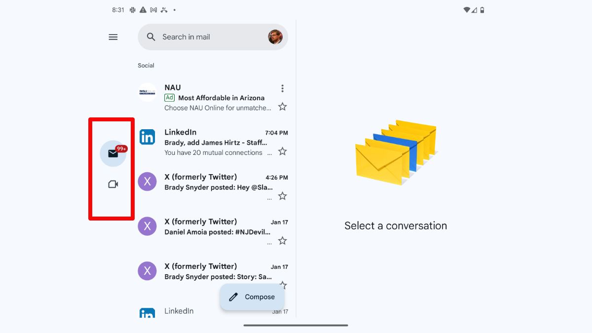 Google's navigation rail for Gmail is finally reaching Android tablets ...