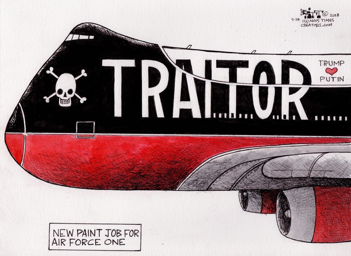 Political cartoon U.S. Trump Putin Air Force One new paint traitor ...