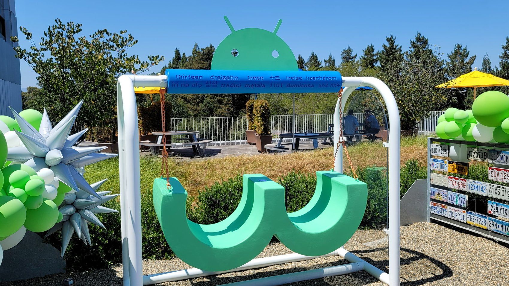 Google's Android 13 statue swings its way to the Mountain View campus ...