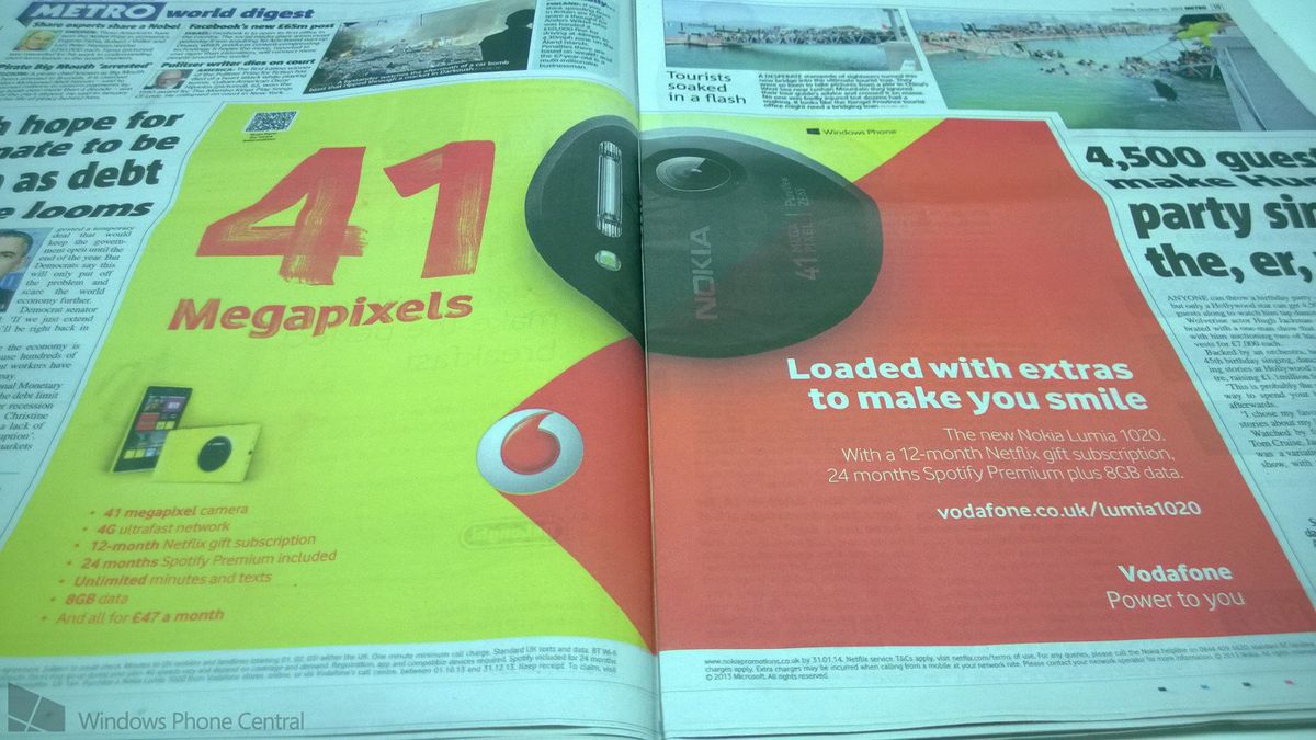Vodafone Nokia Lumia 1020 advertisement spotted in Metro UK newspaper ...
