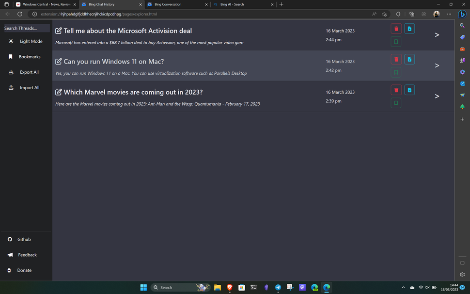 Keep hold of all your Bing Chat history with this awesome browser ...