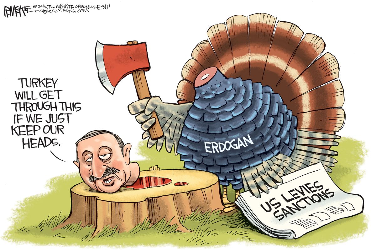 Political cartoon U.S. Turkey sanctions Erdogan behead | The Week