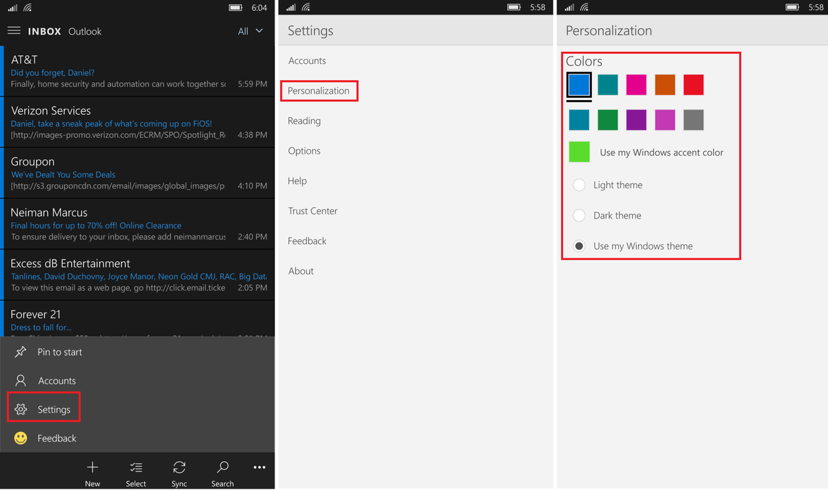 Outlook Mail and Calendar nabs dark theme, new personalization options ...