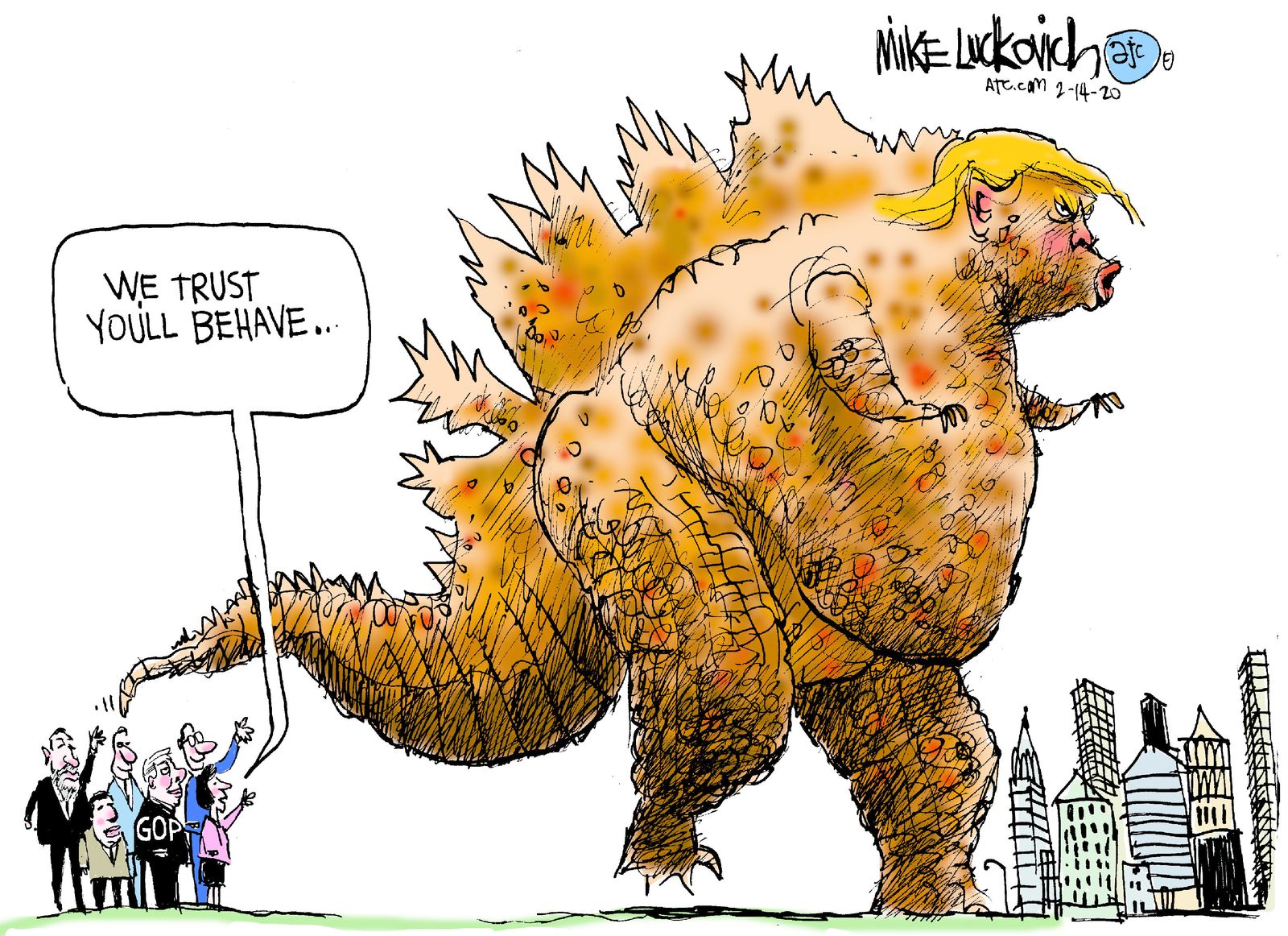 Political Cartoon U.S. Trump Godzilla Republicans trust abuse of power ...