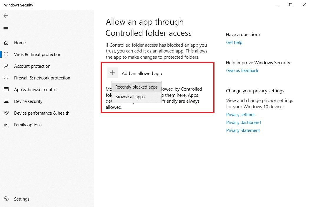 How to allow apps blocked by ransomware protection on Windows 10 ...