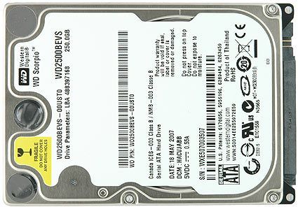 Western Digital Scorpio WD2500BEVS (250 GB, SATA) - WD Brings 250 GB ...