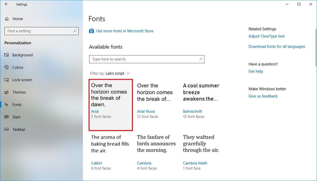 How to manage Fonts settings on the Windows 10 April 2018 Update ...