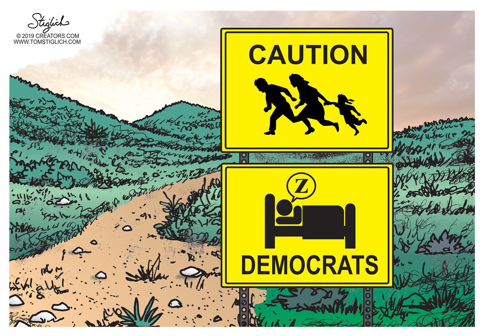 Political Cartoon U.S. Migrants Border Crossing Warning Sleeping ...