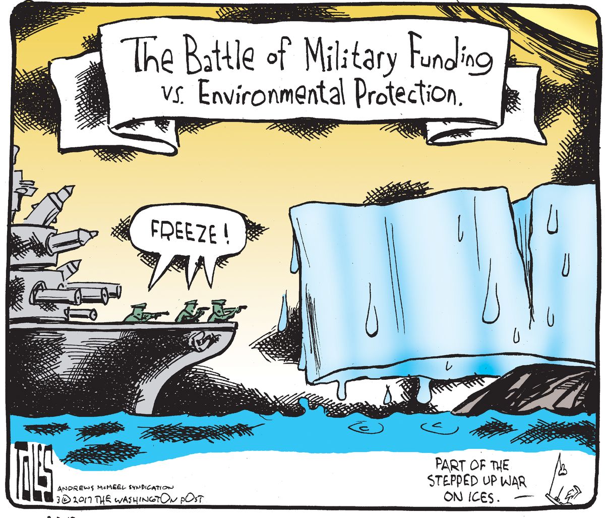 Political Cartoon U.S. Military funding vs. environmental protection ...