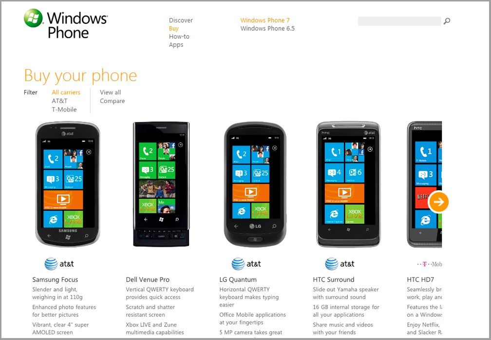 Windows Phone 7 devices added to Microsoft's website | Windows Central
