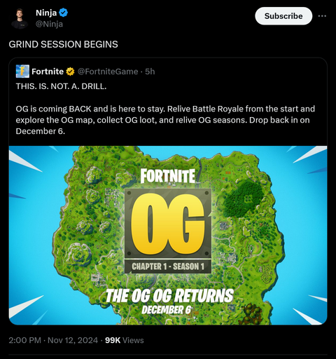 Fortnite OG is back, baby: Chapter 1 season 1 is returning in December ...