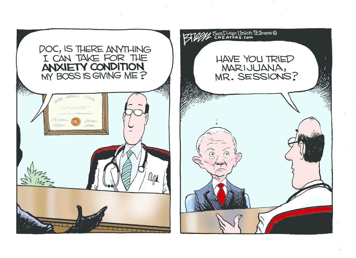 Political cartoon U.S. Trump Jeff Sessions marijuana | The Week