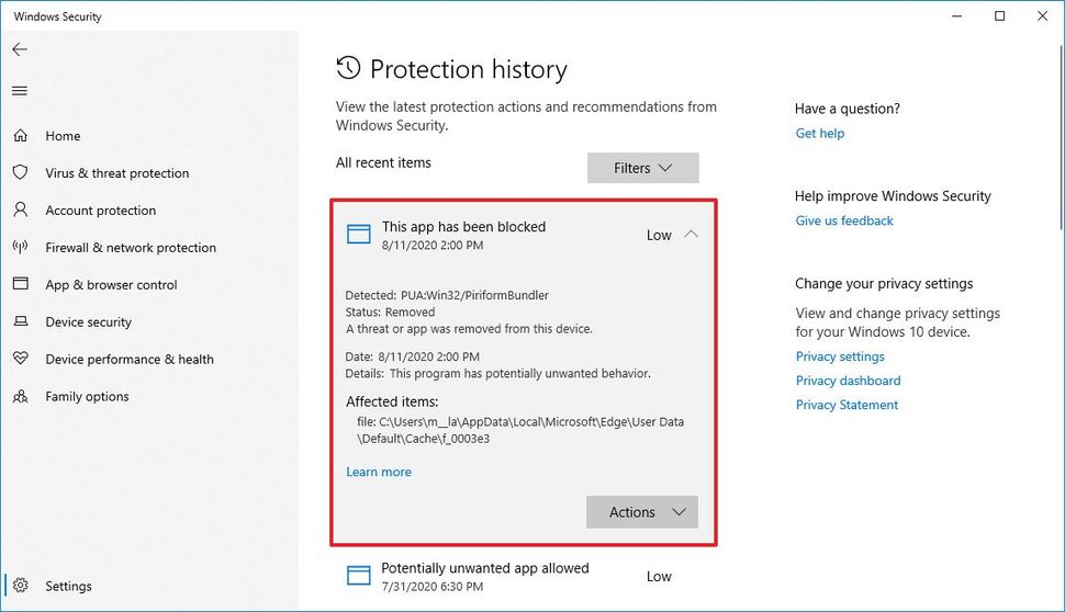 How to view malware history in Microsoft Defender Antivirus on Windows ...