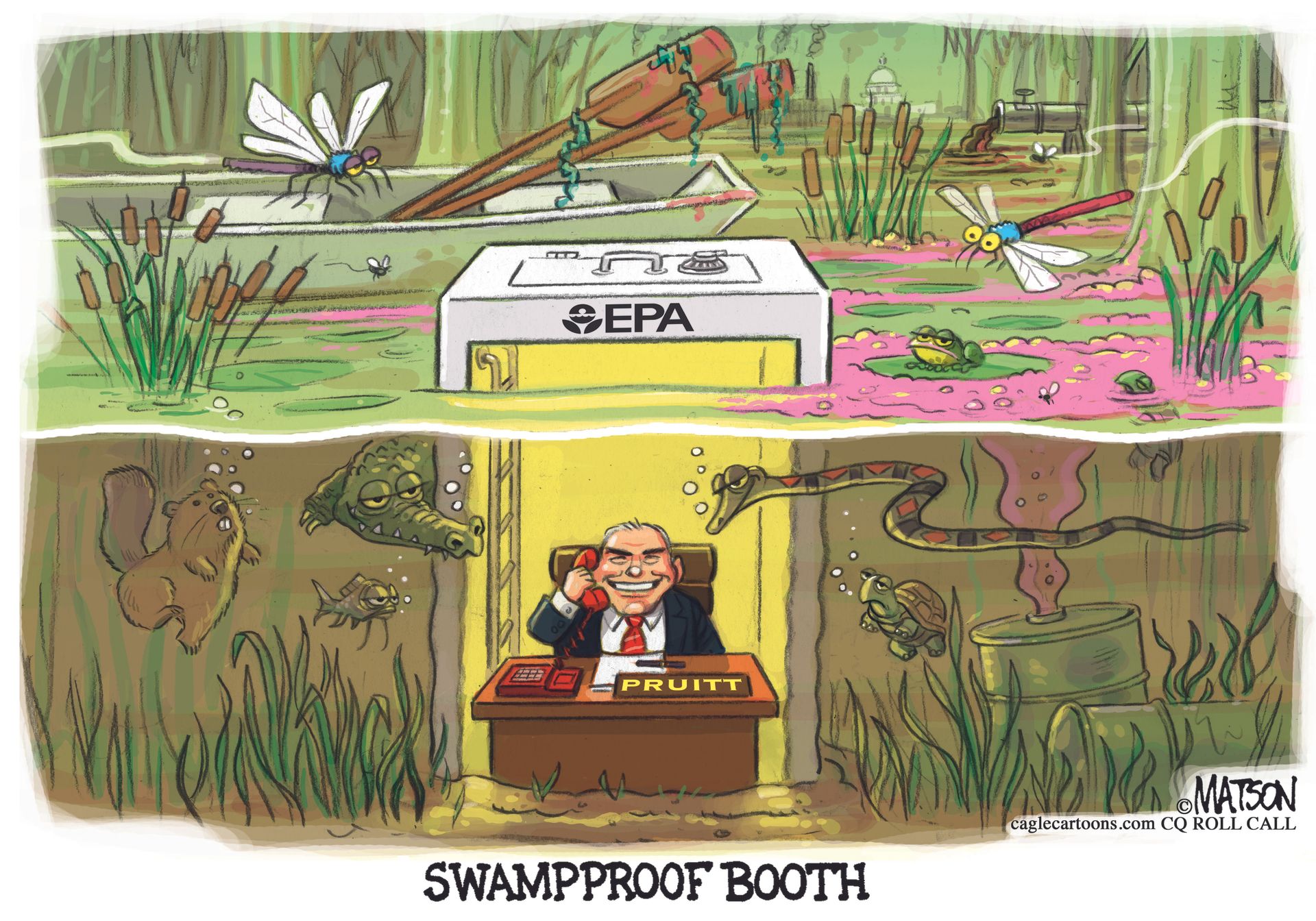 Political cartoon U.S. Scott Pruitt EPA corruption swamp soundproof ...