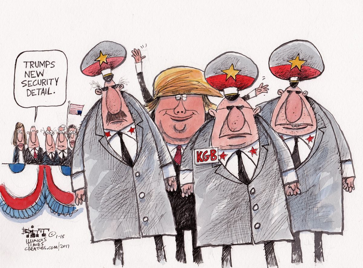 Political Cartoon U.S. Trumps KGB Russian security | The Week