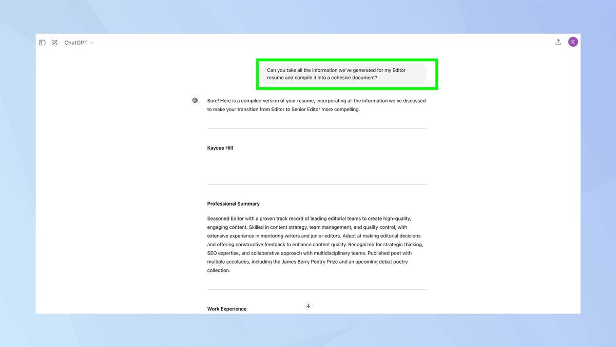 How to use ChatGPT to write a resume | Tom's Guide