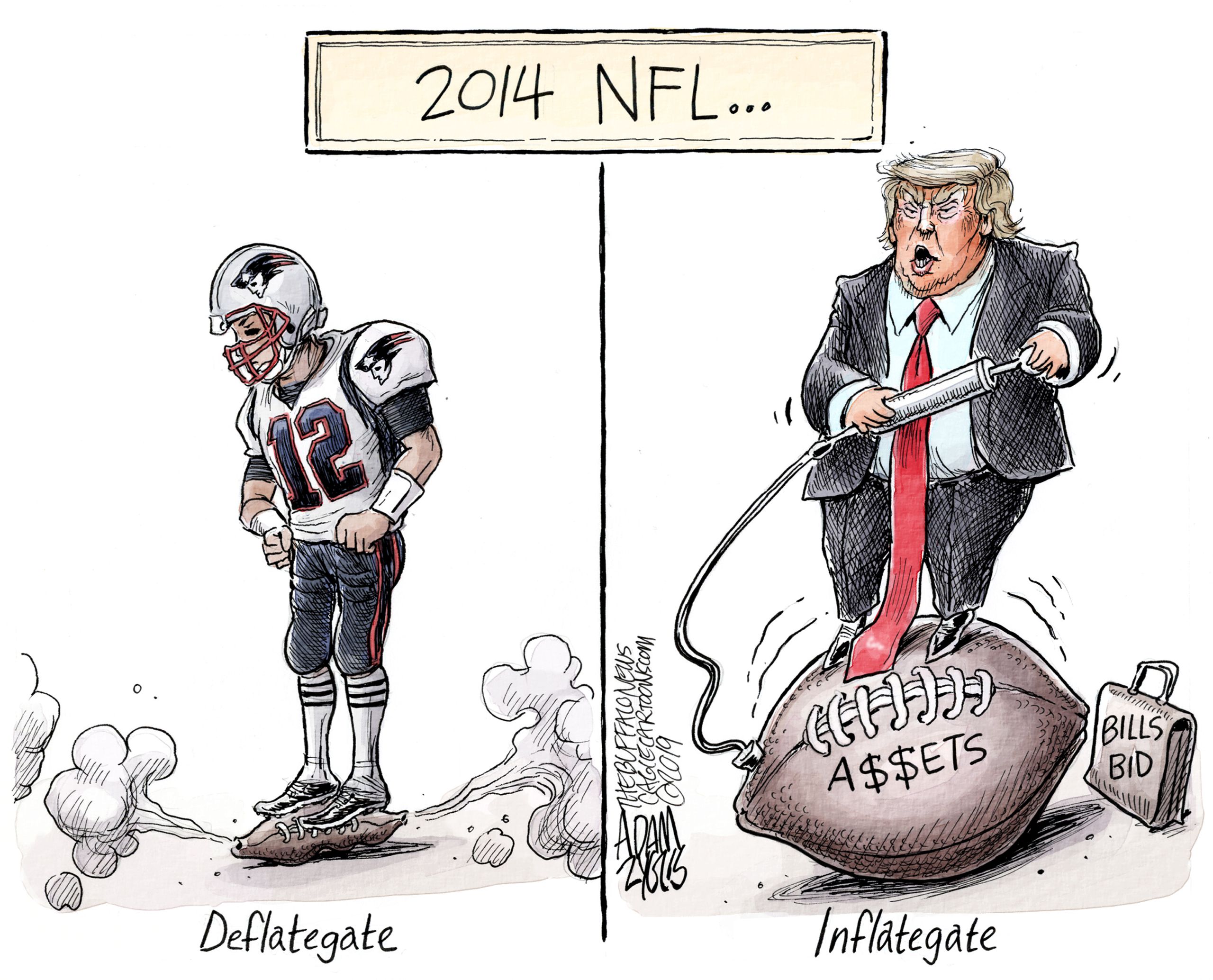 Political Cartoon U.S. Trump NFL inflate gate Tom Brady patriots assets ...