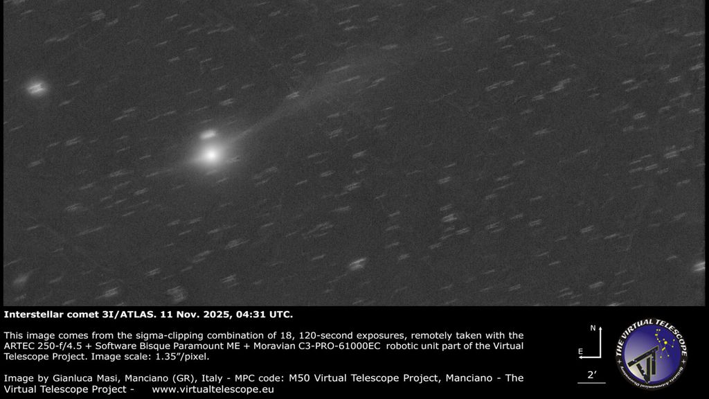 Interstellar comet 3I/ATLAS's tail is still growing, new image shows ...