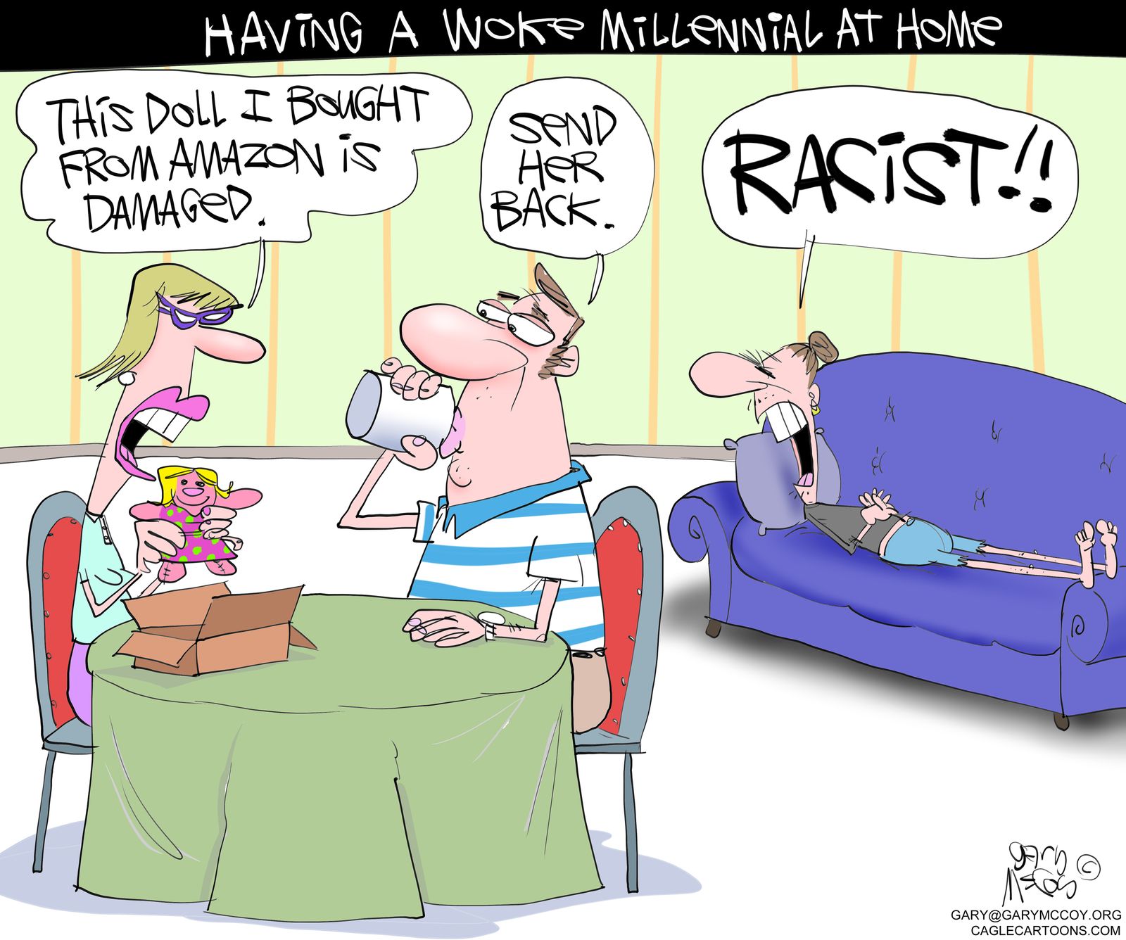 Political Cartoon U.S. Damaged Amazon Doll Send Her Back Racist Woke ...