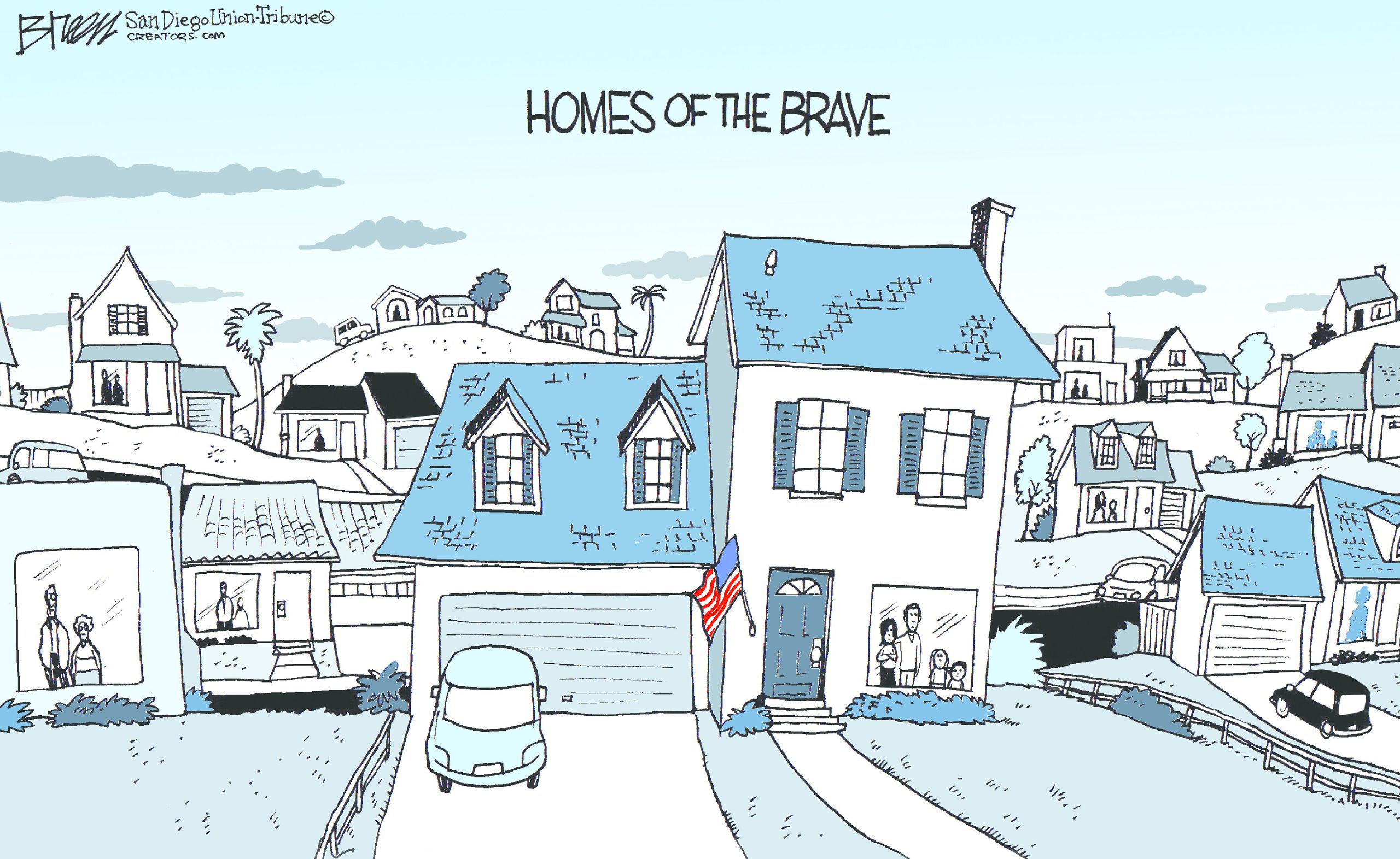 Editorial Cartoon U.S. Homes of the Brave self-isolation saves lives ...