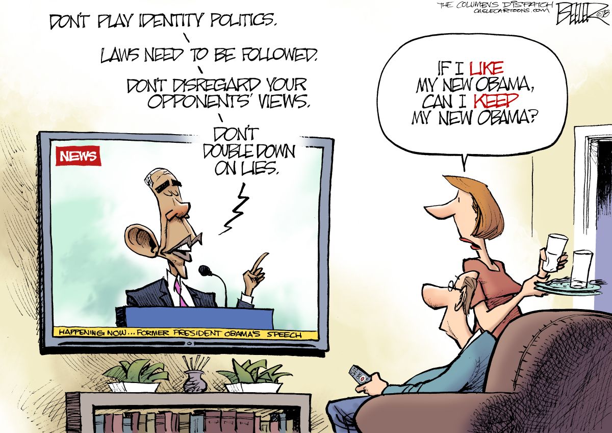 Political cartoon U.S. Obama identity politics Trump lies new speech ...