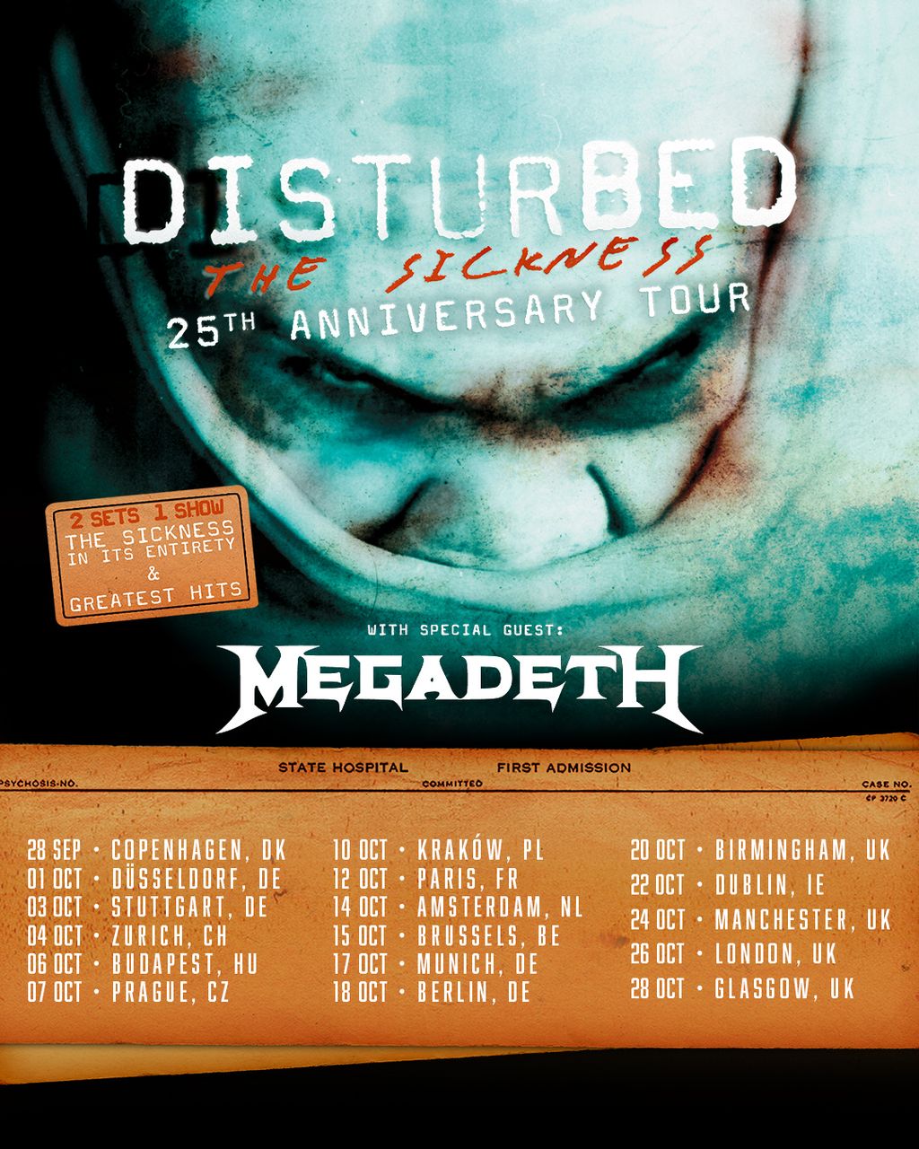 Disturbed announce arena-scale The Sickness 25th-anniversary UK and Europe tour, Megadeth ...
