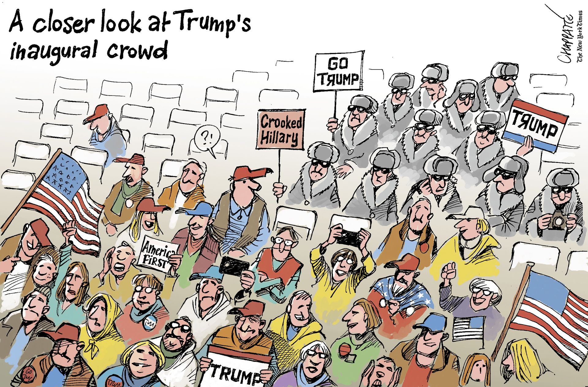 Political cartoon U.S. Trump inauguration crowd Russia investigation ...