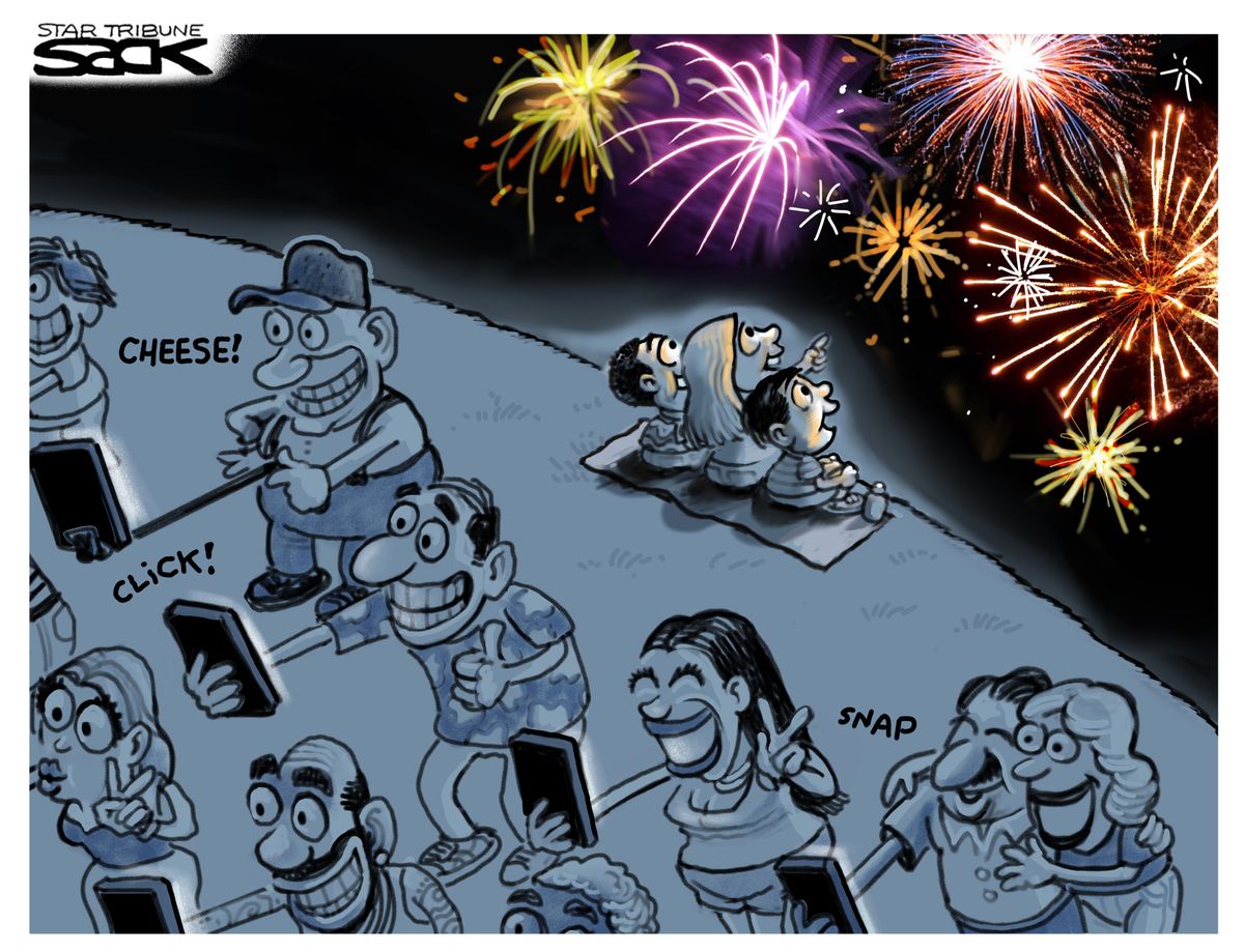 Editorial Cartoon U.S. Fourth of July Fireworks Selfies Smartphones ...