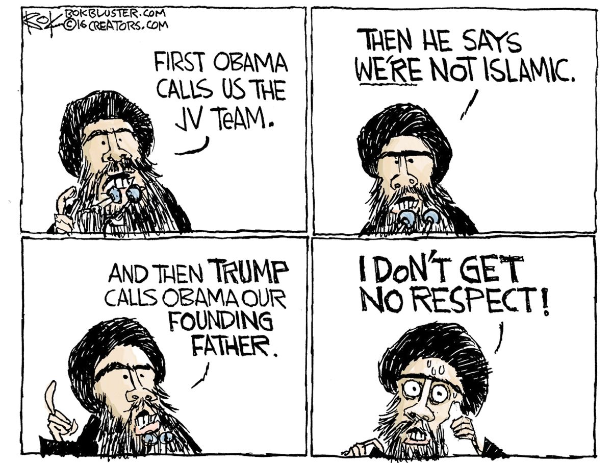 Editorial cartoon World ISIS terrorism Barack Obama Donald Trump JV ...