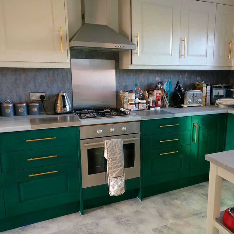 Savvy shopper creates green two-tone kitchen for only £100 | Ideal Home