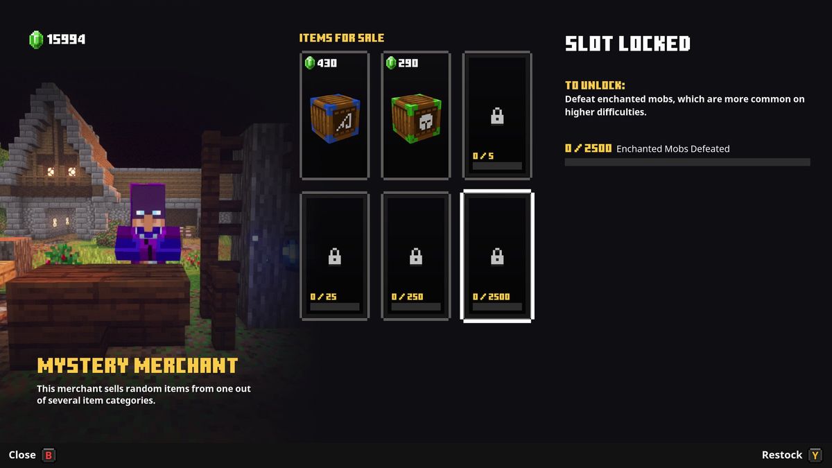 Minecraft Dungeons guide: How to use the new Mystery Merchant vendor ...