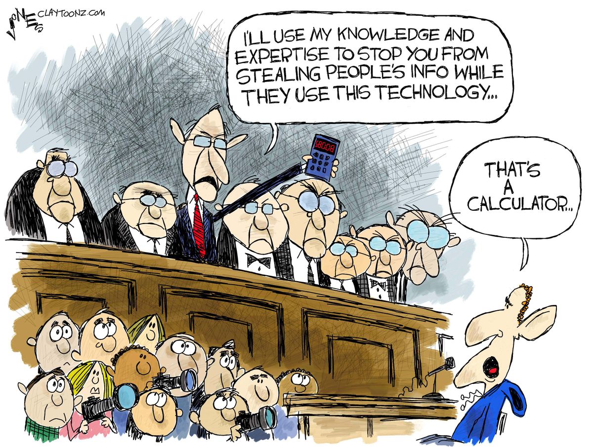 Political cartoon U.S. Mark Zuckerberg Facebook data senate testimony ...