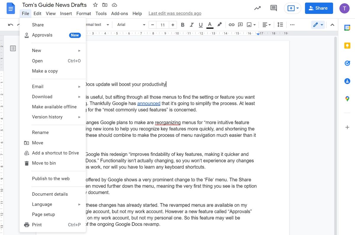 Google Docs is getting an upgrade to save you time | Tom's Guide
