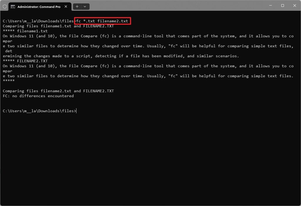 How to compare two files with Command Prompt on Windows 11 and 10 ...