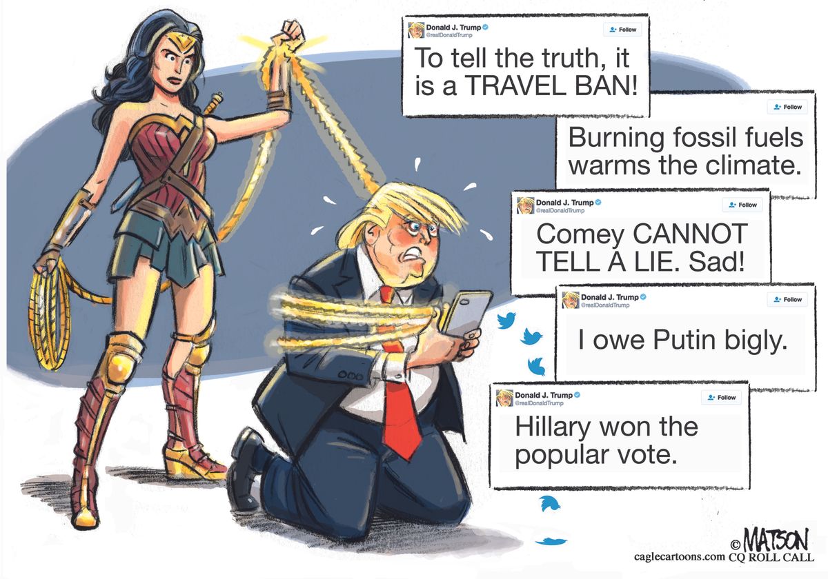 Political cartoon U.S. Trump tweets Wonder Woman | The Week